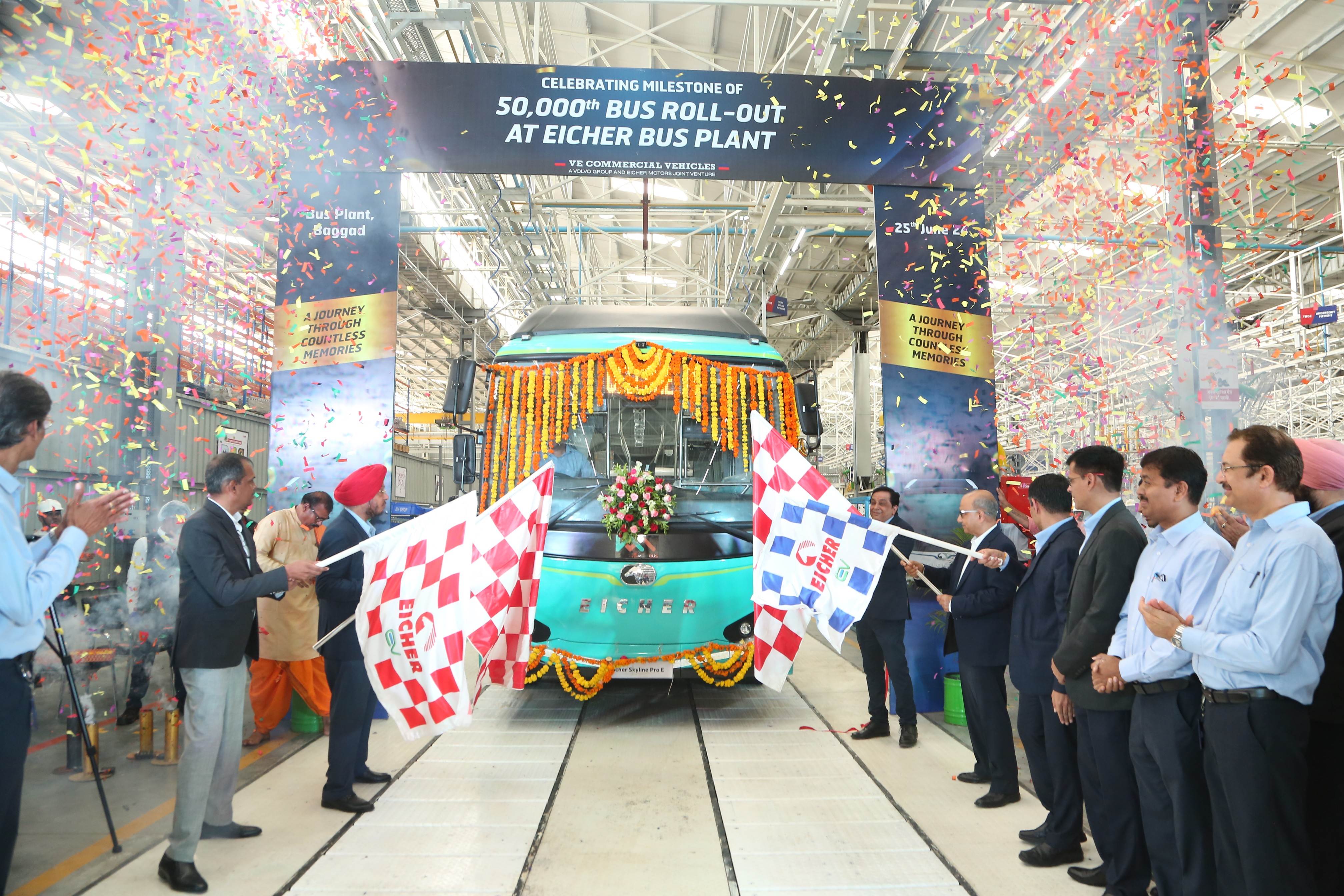 Eicher rolls out 50,000th fully built bus from manufacturing plant at ...